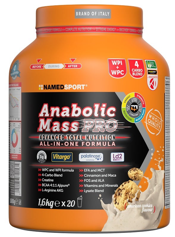 Named Sport Anabolic Mass Pro Integratore Gusto American Cookies 1,6kg ...